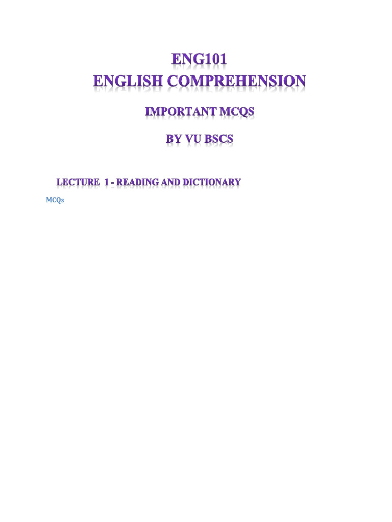 ENG101 1 To 22 MCQS BY VU BSCS | PDF | Computer Data Storage | Stress (Linguistics)