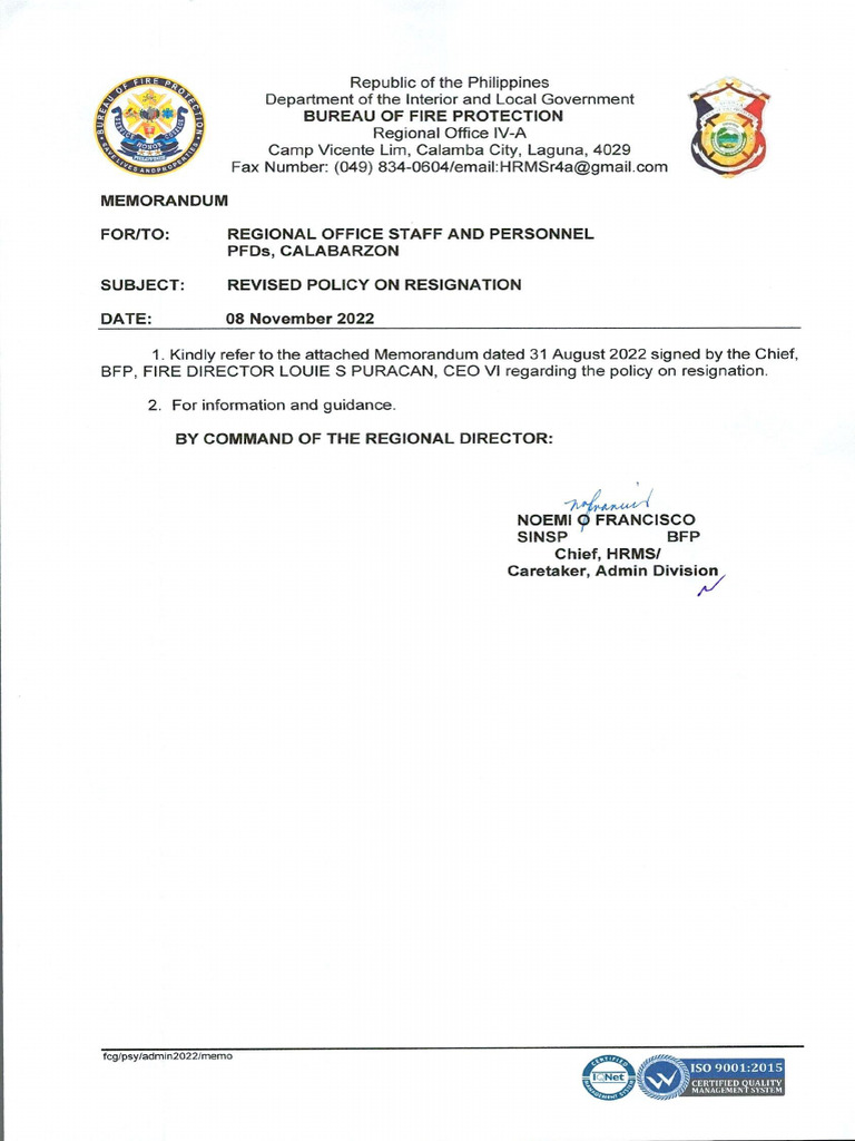Memo Re Revised Policy On Resignation DTD 08 Nov 2022 | PDF