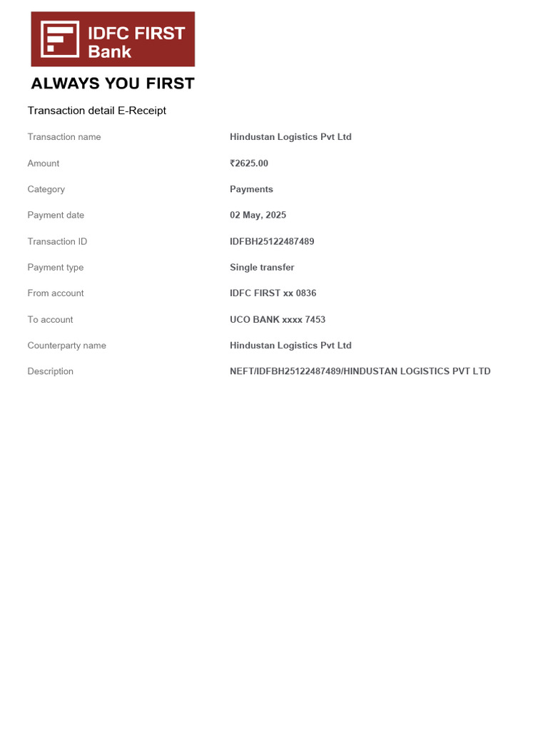NEFT Payment Transaction - Details - 02-May-2025 | PDF