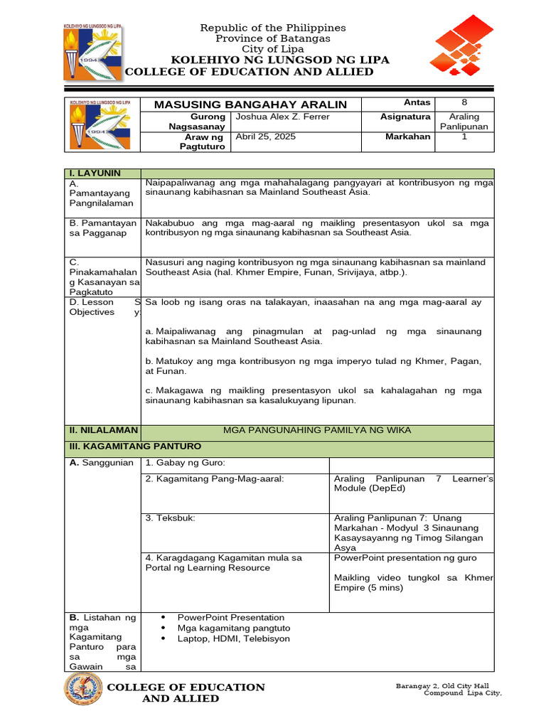 Lesson Plan Final Format Ferrer FINAL NA FINAL | PDF