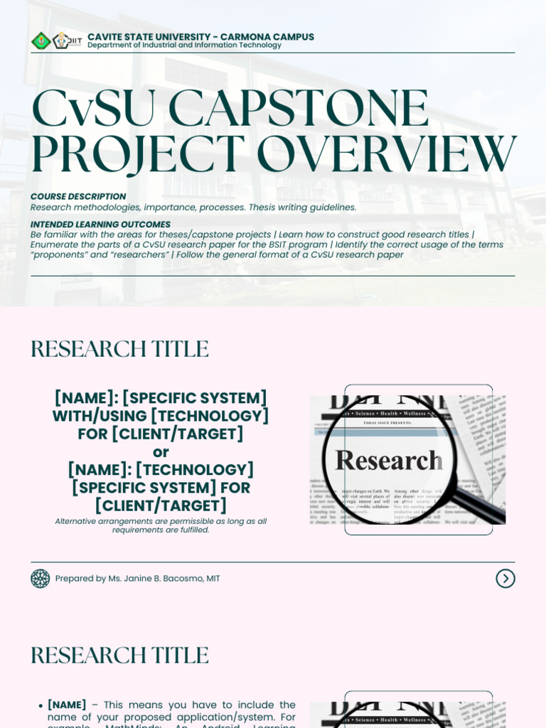 CvSU Capstone Projects An Overview | PDF