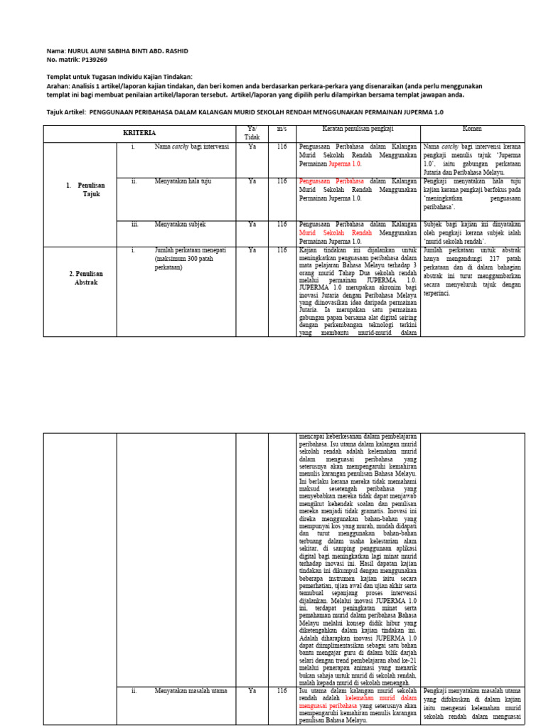 Assignment Individu Kajian Tindakan | PDF