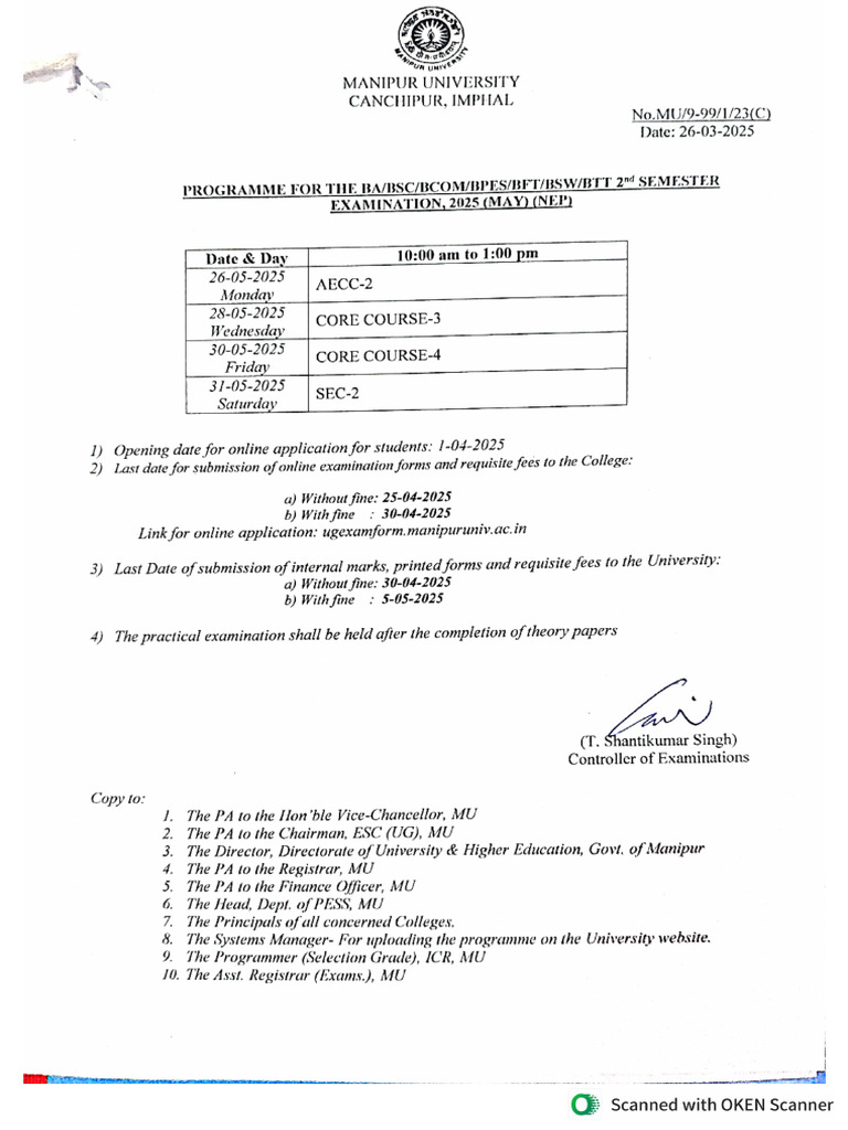 Program of 2nd semester examination 2025 May NEP | PDF