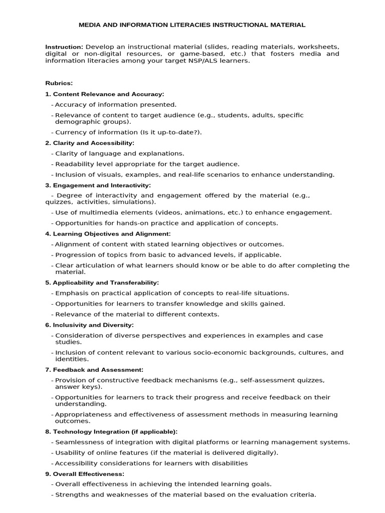 Media Literacy Instructional Material Guide | PDF | Learning ...