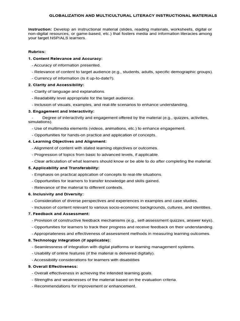 G4 - Globalization and Multicultural Literacy Instructional Materials | PDF | Learning ...