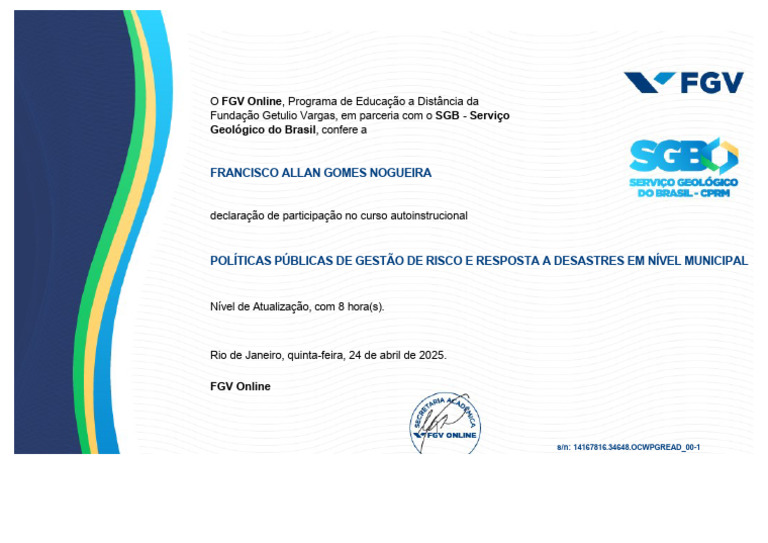 Certificado FGV | PDF