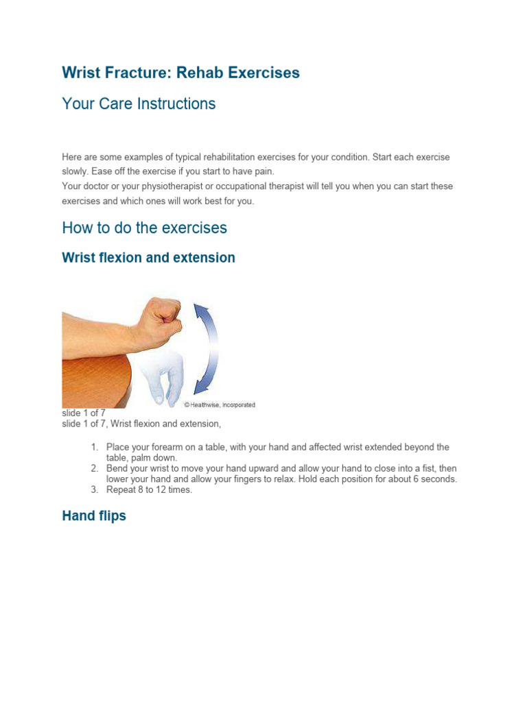 Distal Radius Fracture Rehab Exercises | PDF | Hand | Anatomical Terms ...
