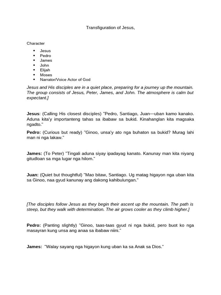 Transfiguration of Jesus Script | PDF | Canonical Gospels | New Testament