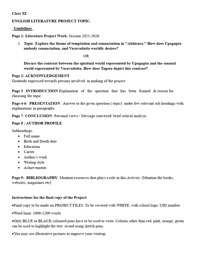 English Literature Project Class XI | PDF