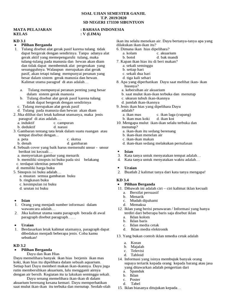 SOAL UJIAN SEMESTER GANJIL Bi | PDF
