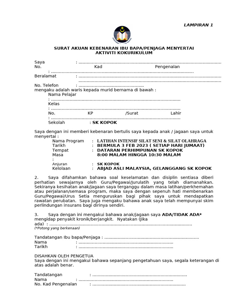 Surat Kebenaran Latihan Intensif | PDF