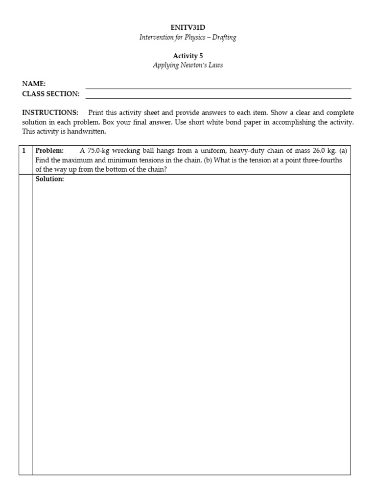 Activity 5 - Applying Newton's Laws | PDF | Tension (Physics) | Force