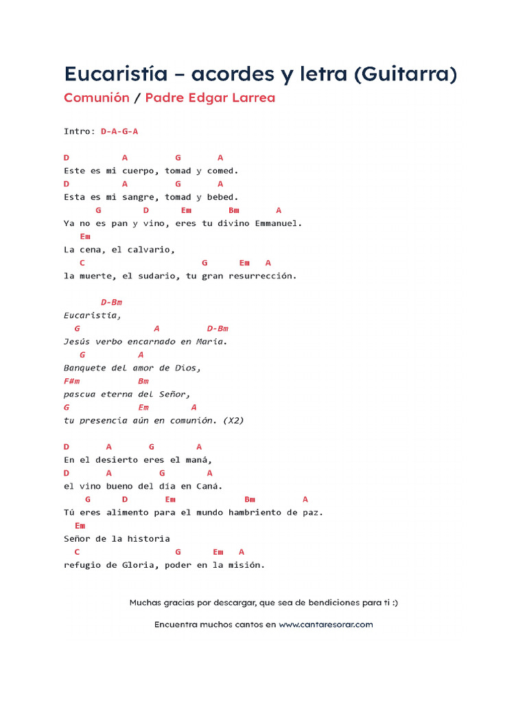 Eucaristía Acordes Y Letra Guitarra Pdf