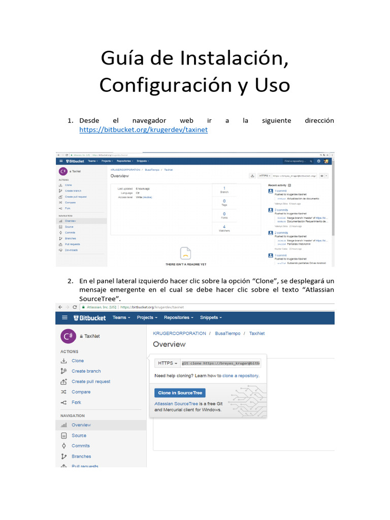 Guia Intalacion Configuracion Uso Bitbucket Proyecto Taxinet | PDF | Informática | Software