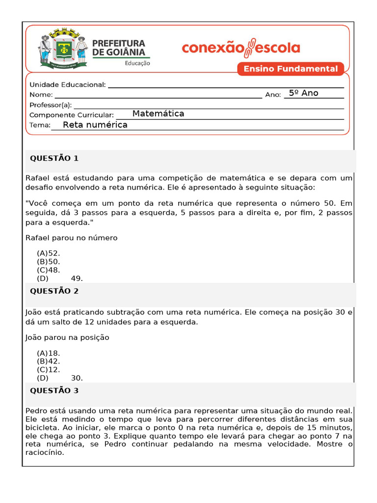 ATIVIDADE 10 - Reta numérica - D14 | PDF | Matemática | Linha (Geometria)