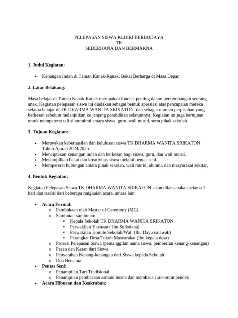 Contoh Proposal Pelepasan Siswa TK | PDF