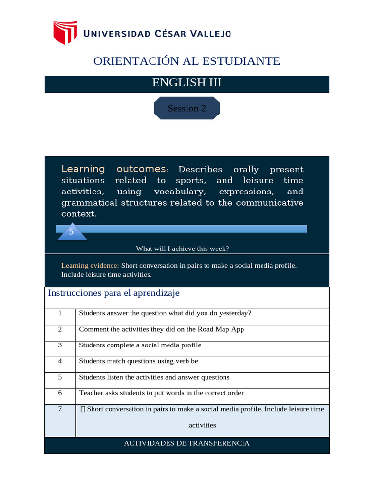 Orientación al estudiante 2-inglés 3 | PDF