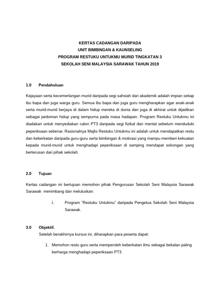 Kertas Kerja Restu F3 2019 | PDF