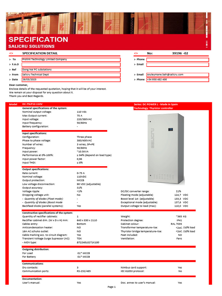 Salicru Rectifier DC-75LP12-110V Datasheet | PDF | Alternating Current | Rectifier