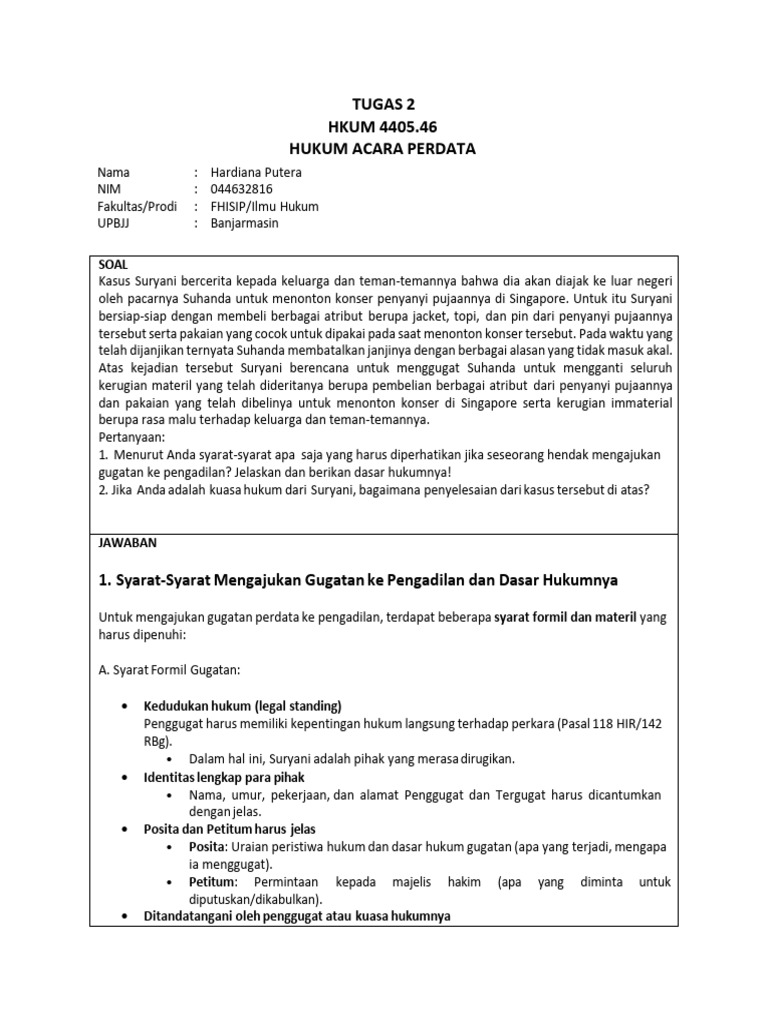Tugas 2 Hukum Acara Perdata 044632816 | PDF