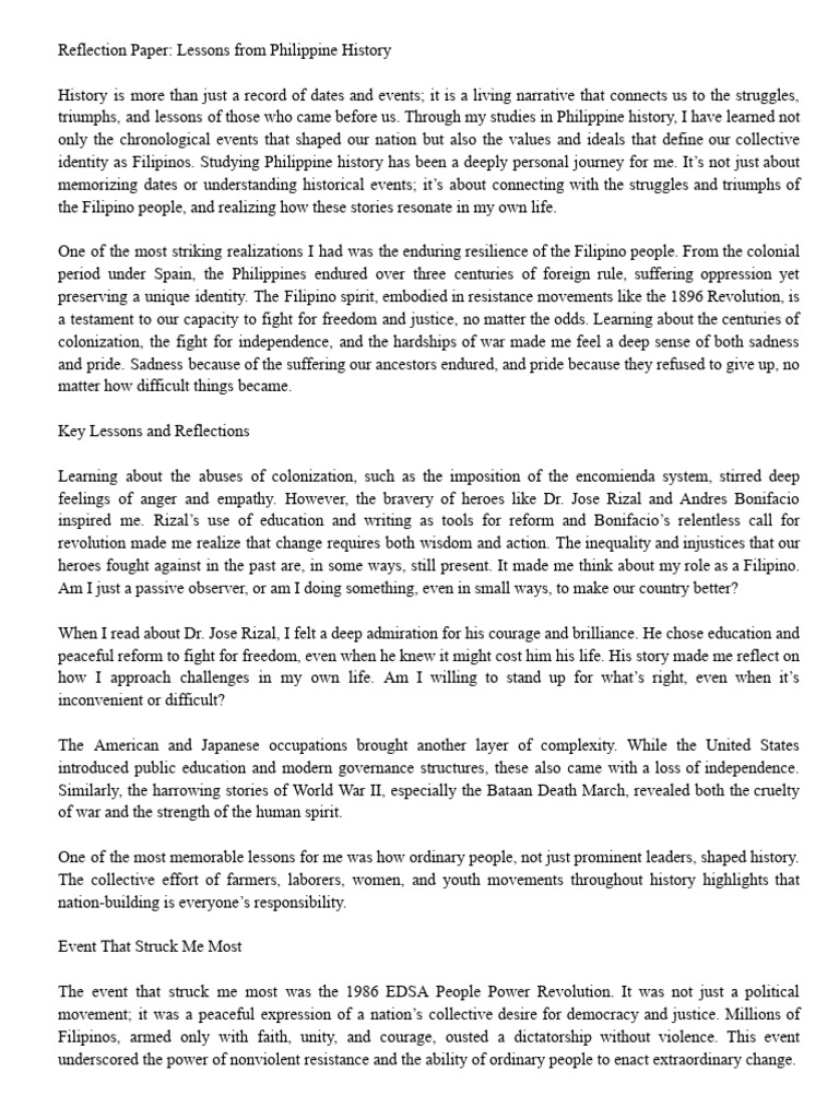 Lessons from Philippine History Reflections | PDF | Philippines