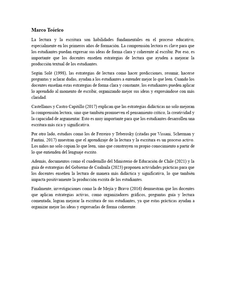 Marco Teórico | PDF | Enseñando | Comprensión lectora