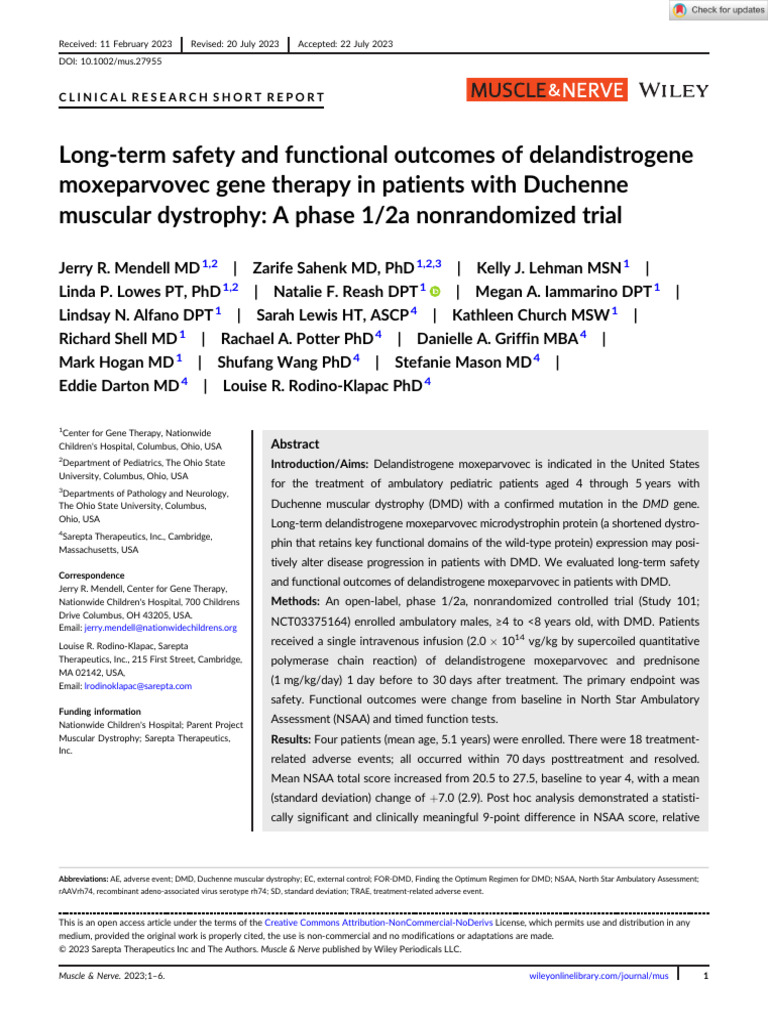 Mendell JR Et Al. Muscle and Nerve, 2023 | PDF | Muscular Dystrophy ...