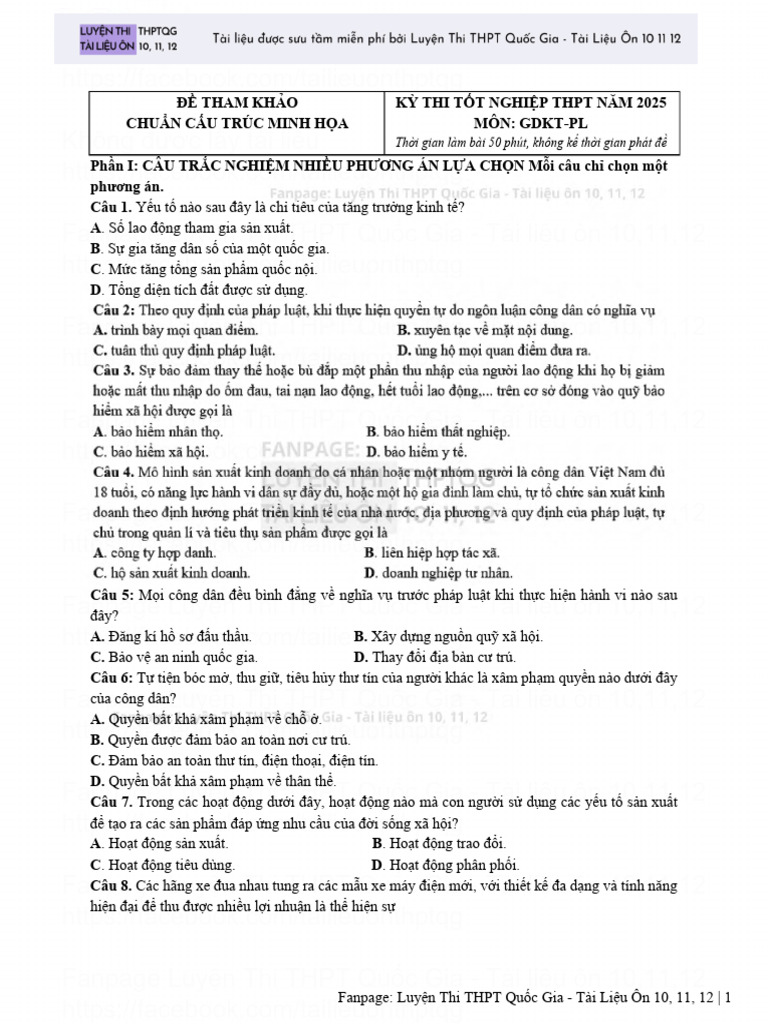 ĐỀ THI THỬ THPT MÔN GDKT-PL 2 | PDF