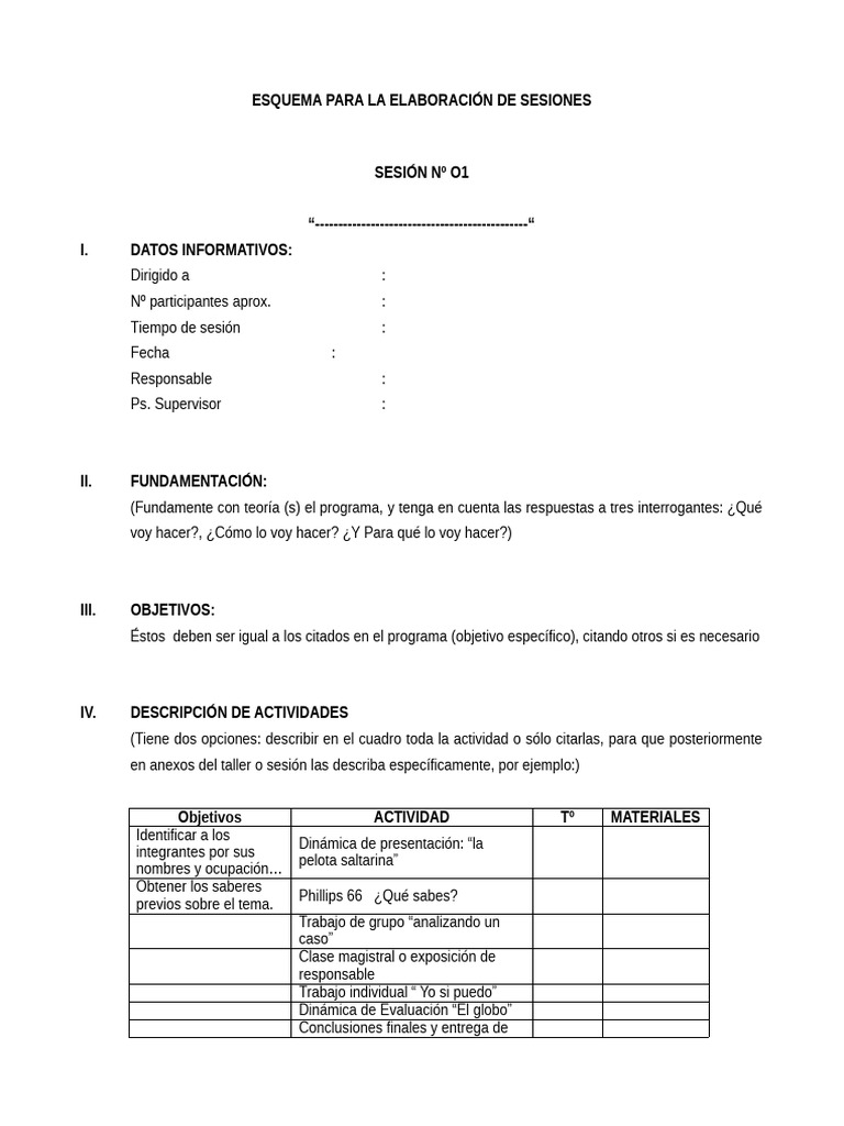 FORMATO PARA SESIONES PSICOEDUCATIVAS | PDF