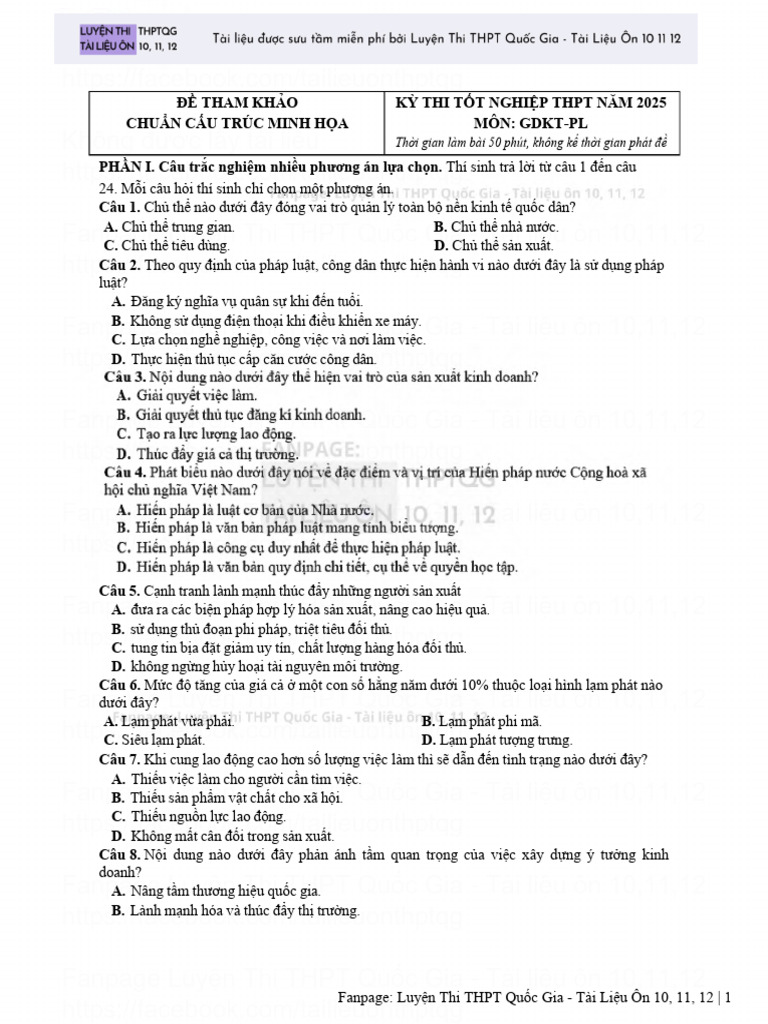 ĐỀ THI THỬ THPT MÔN GDKT-PL 3 | PDF