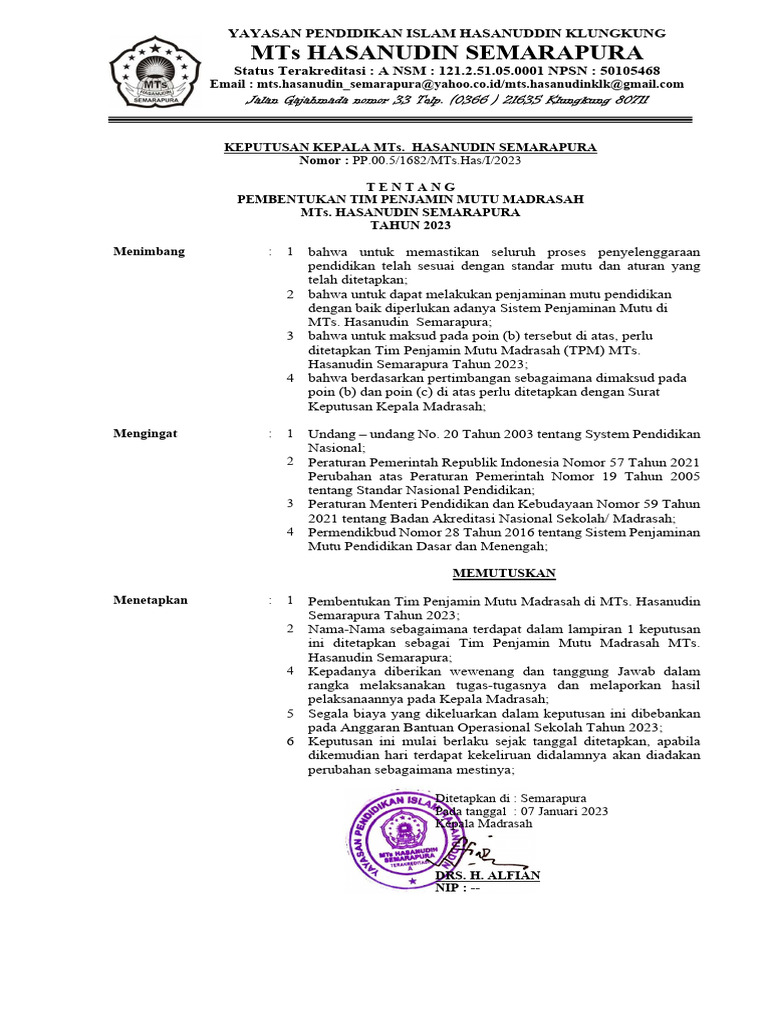 SK Tim Penjamin Mutu | PDF