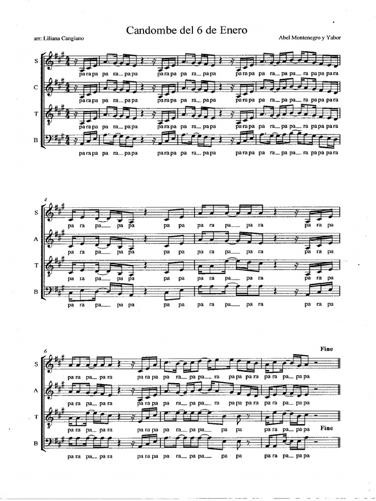 Partitura Candombe Del 6 de Enero | PDF