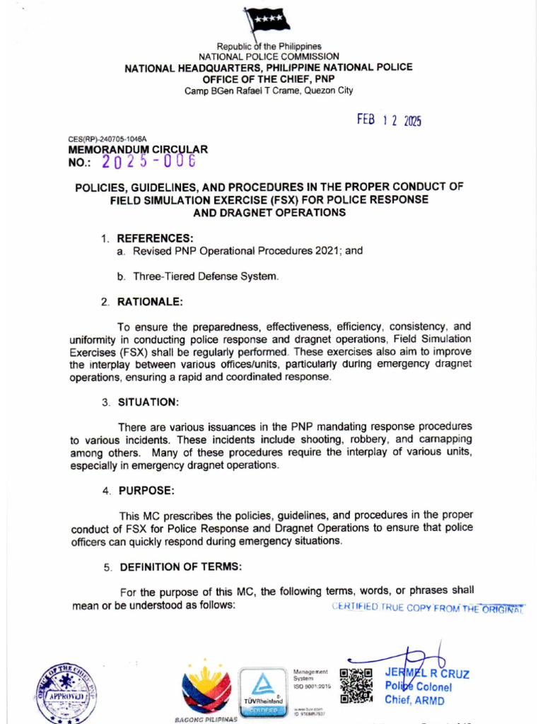 PNP MC 2025-006 Dragnet Operations | PDF