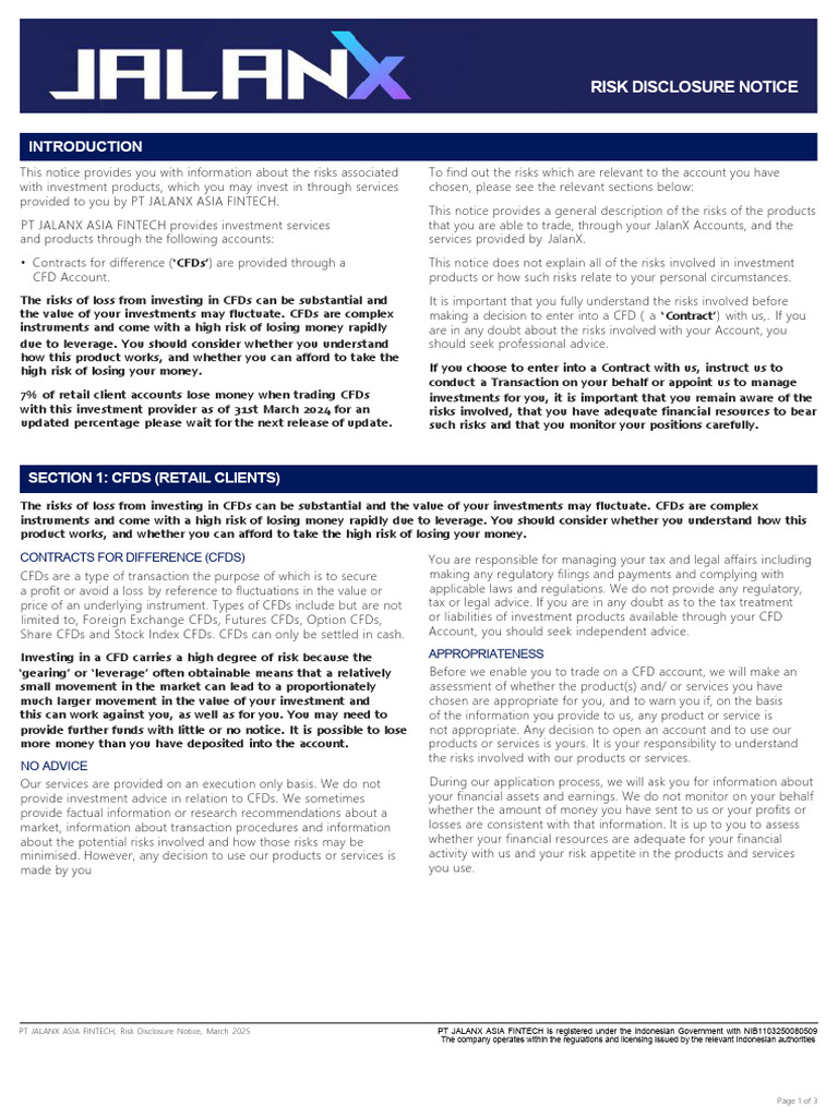 CFD Investment Risk Disclosure | PDF | Contract For Difference ...