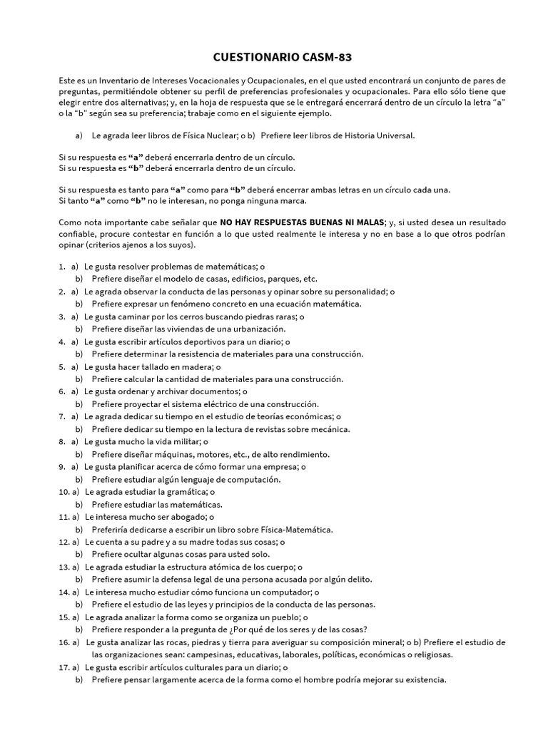 Inventario de Intereses Vocacionales y Ocupacionales CASM - 83 ...