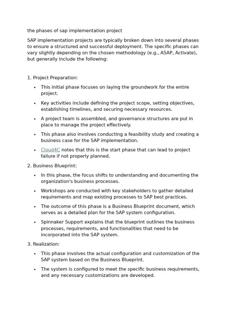 the phases of sap implementation project | PDF | Enterprise Resource ...