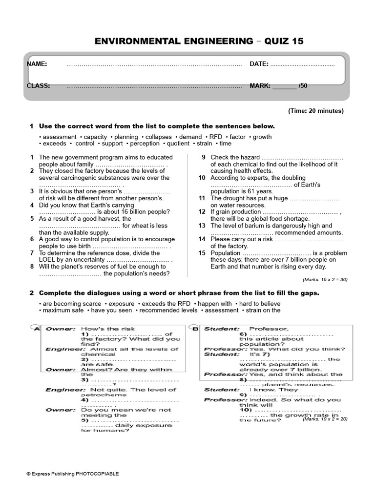 Invec1122 Environmental Engineering Quiz 15 | PDF | Natural Environment