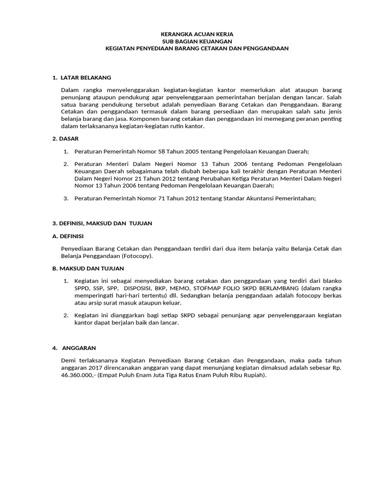 1.5. KAK Penyediaan Barang Cetakan Dan Penggandaan | PDF