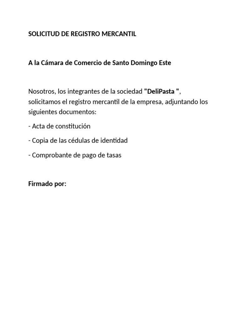 Solicitud de Registro Mercantil | PDF