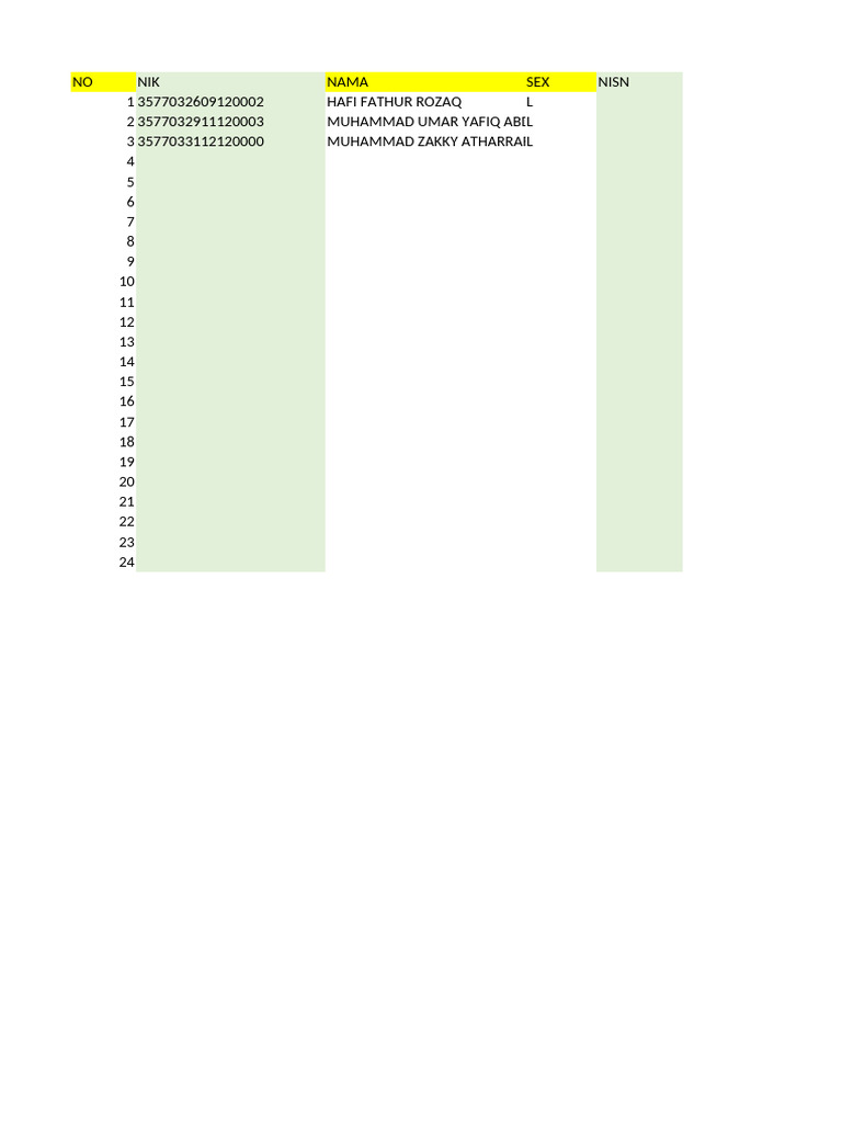 Template Data Siswa | PDF