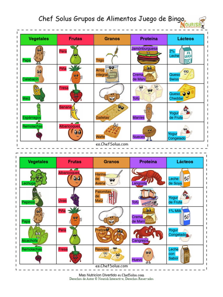Es Spanish Bingo - Chart Five | PDF | Alimentos | Cocina
