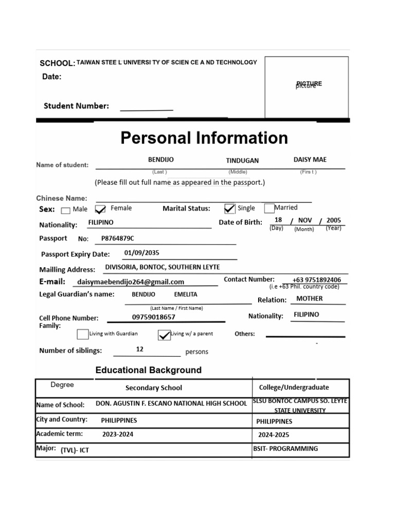 TSUST Student Personal Information | PDF | International Relations ...