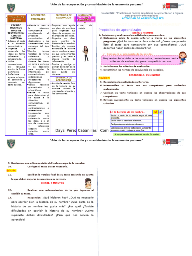 Historia de mi nombre en clase | PDF | Comunicación humana | Aprendizaje