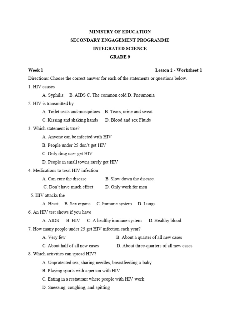 Grade 9 Integrated Science Week 1 Lesson 2 Worksheets 1 and ...