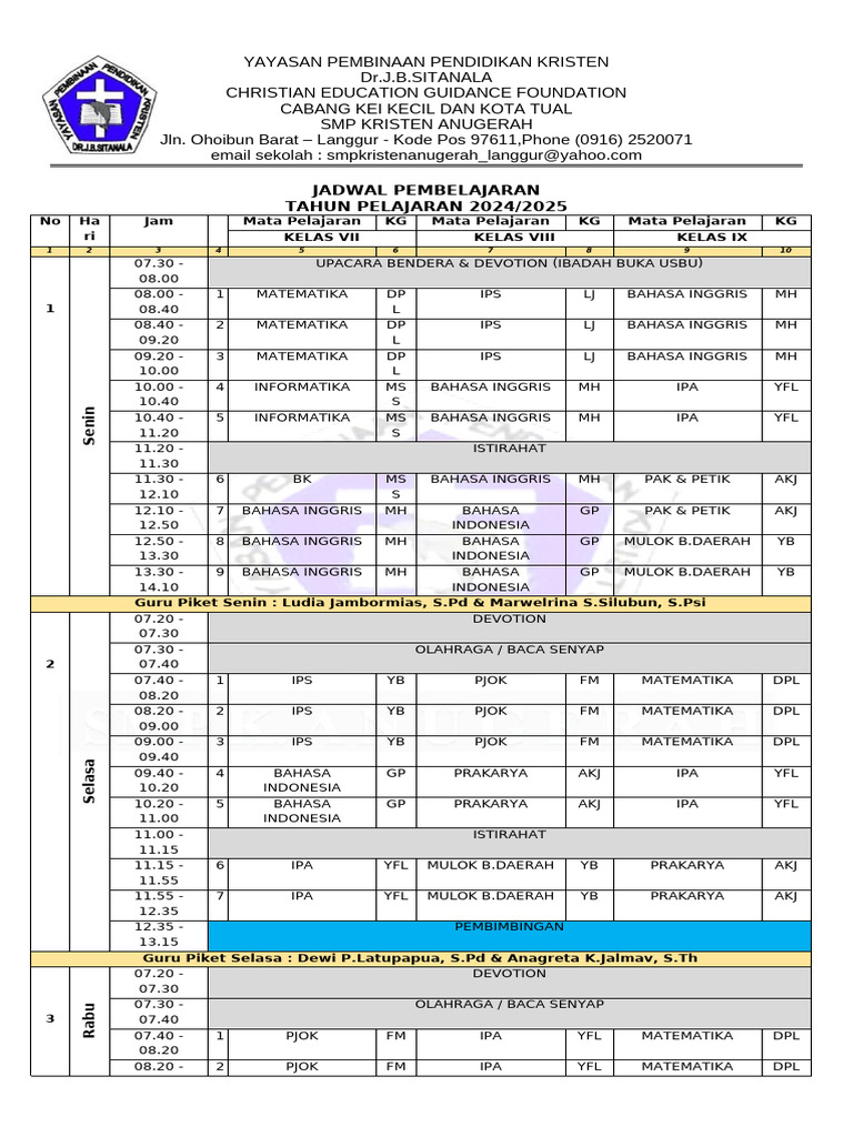 JADWAL PEMBELAJARAN 2025 | PDF
