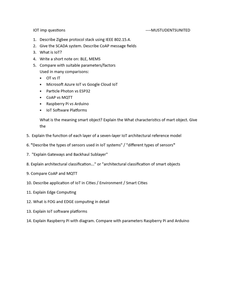 IOT Imp Questions | PDF