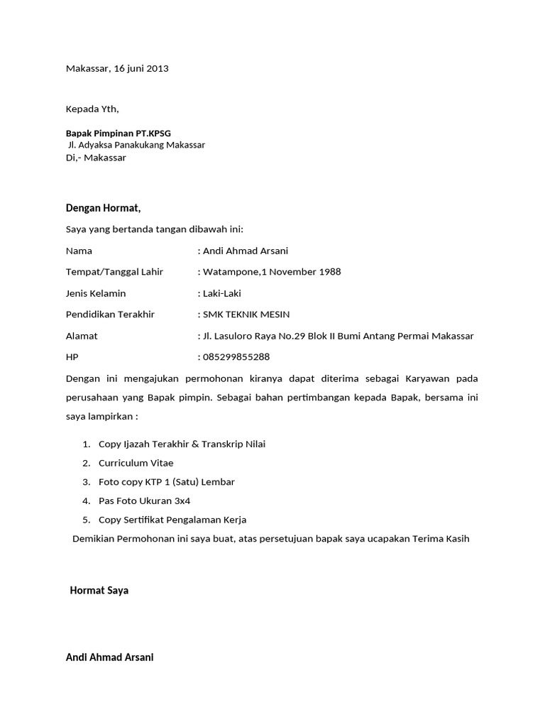 lamaran kerja aan & CV | PDF