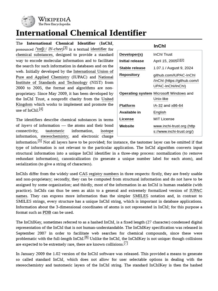(00-Wiki) International Chemical Identifier (2024!10!26) | PDF ...