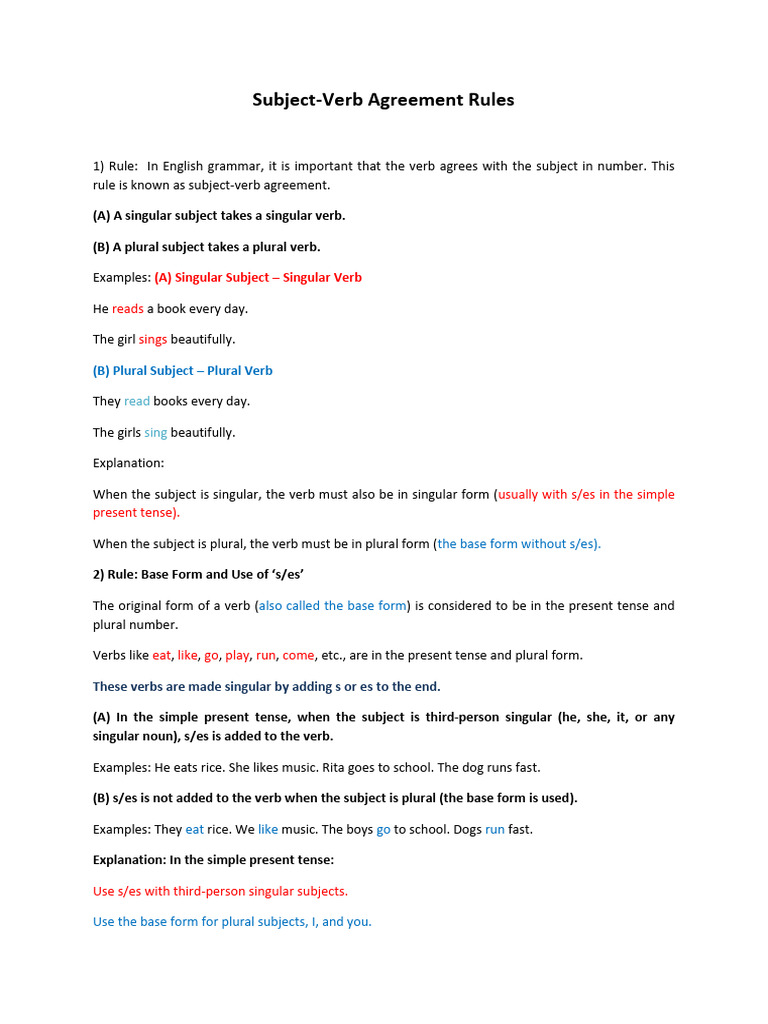 Subject Verb Agreement-1 | PDF | Grammatical Number | Plural