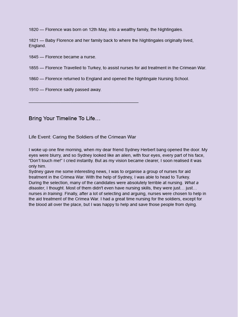 Florence Nightingale Timeline | PDF